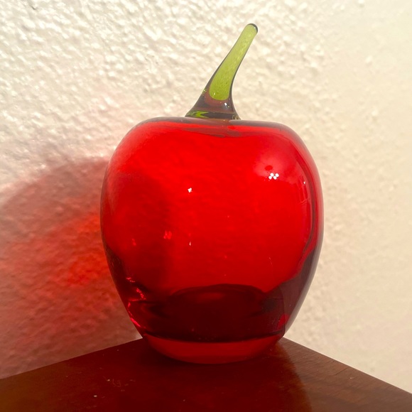 Vintage | Accents | Mcm Vintage Blown Glass Red Apple With Green Stem ...